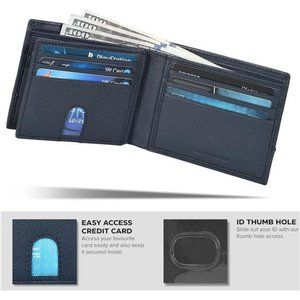Bags | Real Leather Bifold Wallet For Men Blue | Poshmark